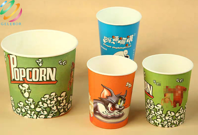 Eco Friendly Disposable Food Packaging Round Popcorn Paper Cups Bucket 24oz